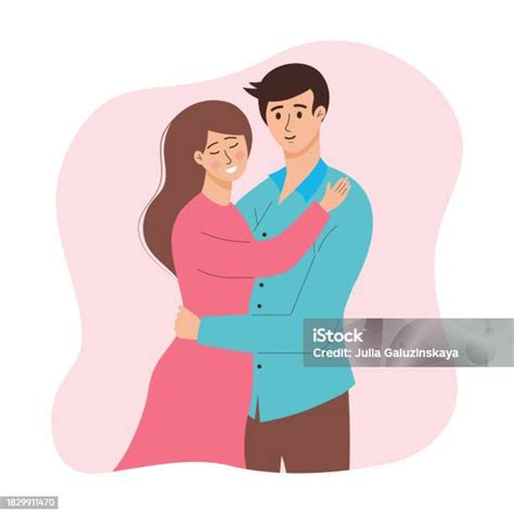 남자와 여자가 껴안고 있습니다 사랑에 빠진 커플 지원 포옹 발렌타인 데이 보살핌 지지하는 낭만적 인 관계 부드러움 신뢰 개념