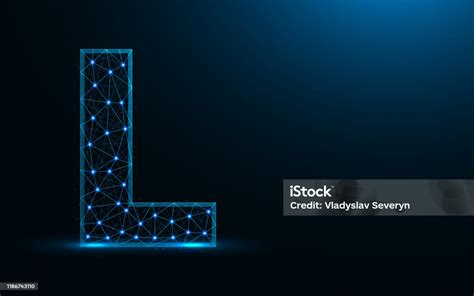 Letter L 낮은 폴리 디자인 알파벳 추상 기하학적 이미지 글꼴 와이어 프레임 메쉬 다각형 벡터 일러스트는 어두운 파란색