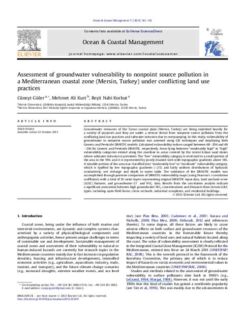 Pdf Assessment Of Groundwater Vulnerability To Nonpoint Source Pollution In A Mediterranean