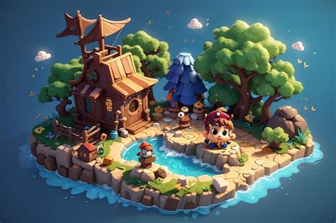 3d 해적 만화 해적 게임 캐릭터 자산 해적 게임 요소 해적 모험 만화 갈레온 해적 프리미엄 사진