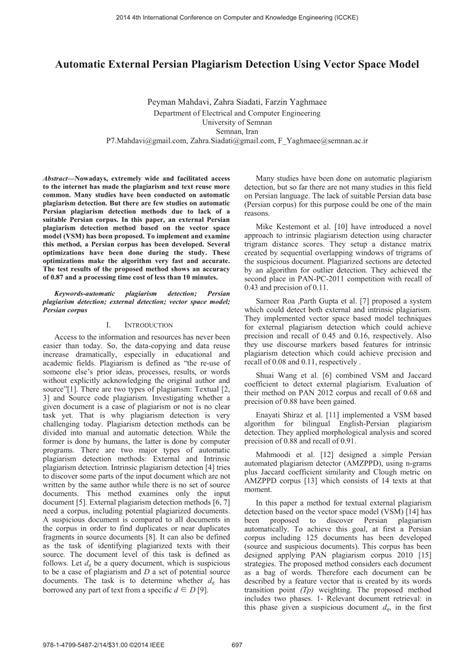 Pdf Automatic External Persian Plagiarism Detection Using Vector