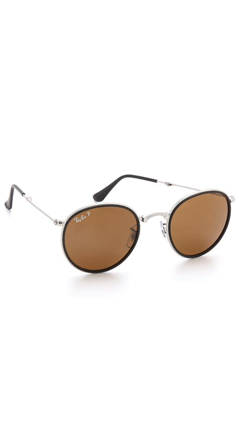 Ray Ban Polarized Round Folding Sunglasses In Silver For Men Matte