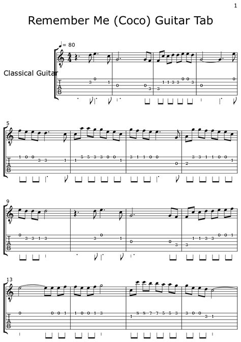 Remember Me Coco Guitar Tab Sheet Music For Classical Guitar