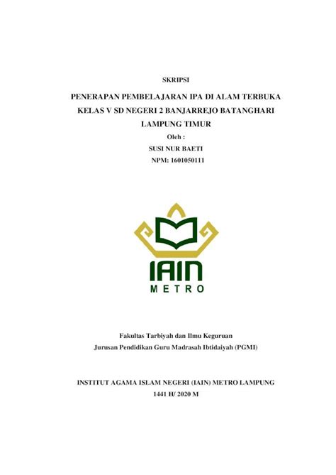 PDF PENERAPAN PEMBELAJARAN IPA DI ALAM TERBUKA KELAS V PENERAPAN