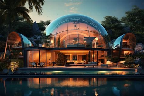 Premium Photo A Domeshaped Glass House With A Futuristic Cyberpunk