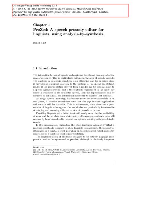 Pdf Prozed A Speech Prosody Editor For Linguists Using Analysis By Synthesis