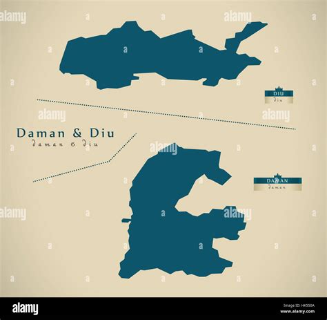 Modern Map Daman And Diu In India Federal State Illustration