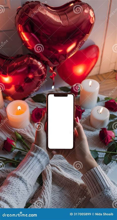 Intimate Setting With Heart Shaped Balloons Candles Roses And A