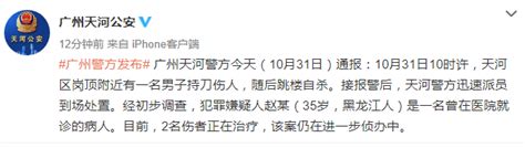 广州一男子持刀伤人致2伤后跳楼自杀，嫌疑人曾在医院就诊手机新浪网
