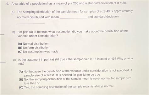 Solved A Variable Of A Population Has A Mean Of μ 200 ﻿and A