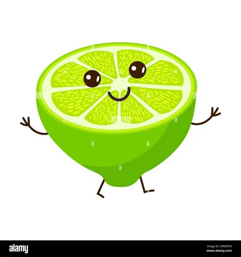 Half Lime Cartoon Fruit With Funny Face Cartoon Illustration Happy And