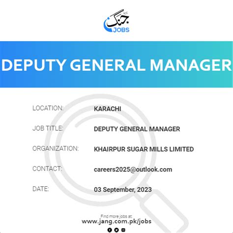 Deputy General Manager Job Khairpur Sugar Mills Limited Jobs In