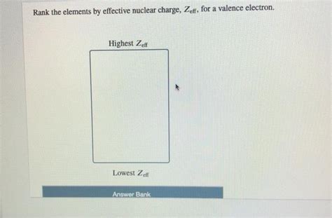 Solved Rank The Elements By Effective Nuclear Charge Zeff Chegg Com