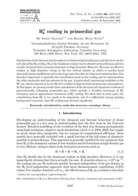 H 3 Cooling In Primordial Gas