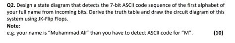 Solved Q2 Design A State Diagram That Detects The 7 Bit Ascii Code