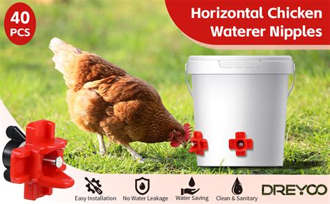 Dreyoo 40 Pcs Horizontal Chicken Waterer Nipples With Drill