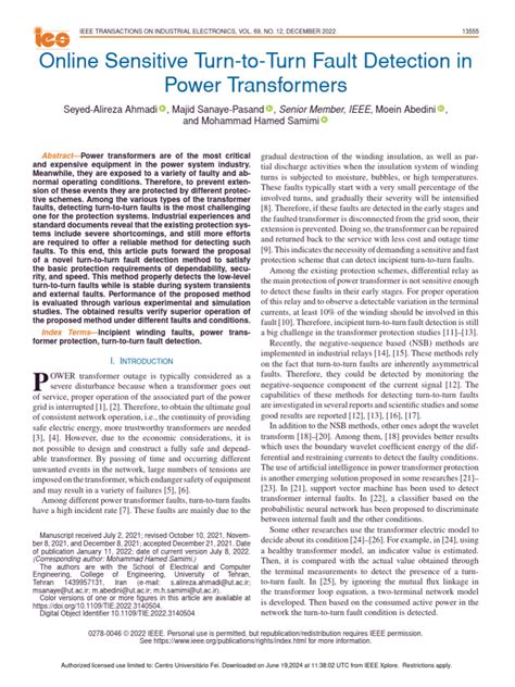 Online Sensitive Turn To Turn Fault Detection Pdf Transformer Electrical Engineering