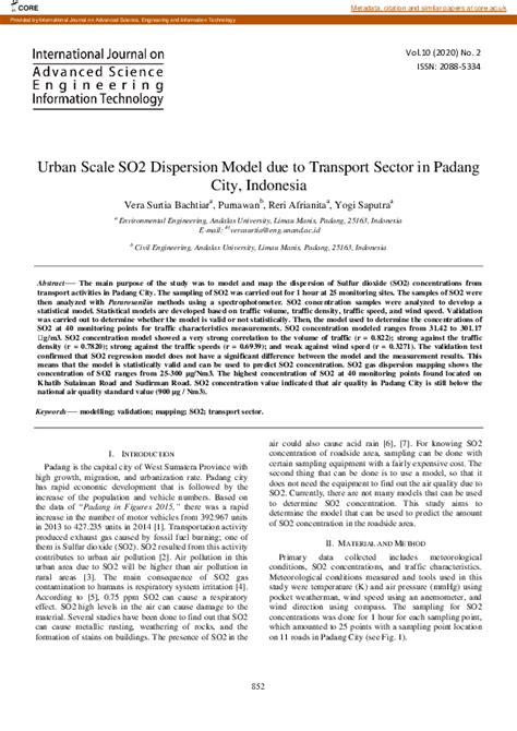 pdf urban scale so2 dispersion model due to transport sector in