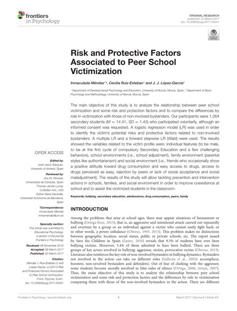 Pdf Risk And Protective Factors Associated To Peer School Victimization