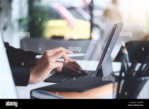 Digital Technology Business Woman Using Tablet To Trade Charts To Find