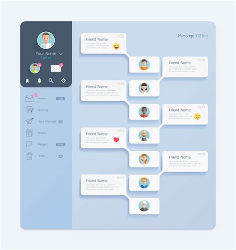 대화 창 배경 모바일 Ui 디자인 컨셉이있는 메신저 채팅 인터페이스 프리미엄 벡터