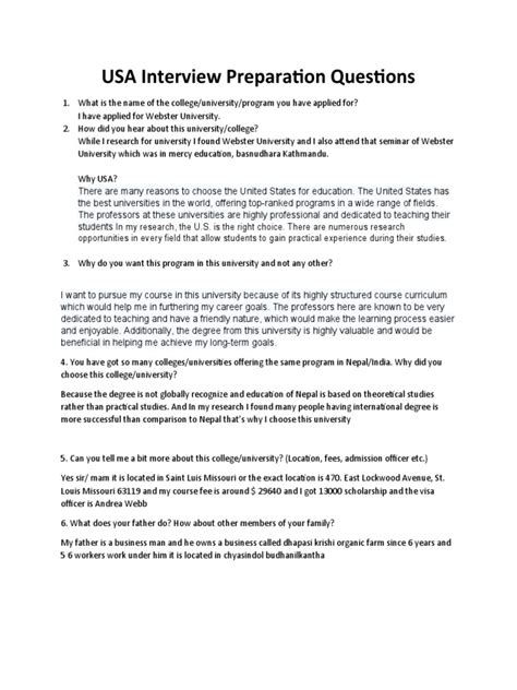 Usa Interview Preparation Questions Pdf University College