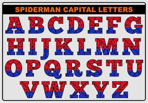 Spiderman Capital Letters And Numbers Are Shown In Red Blue And Black