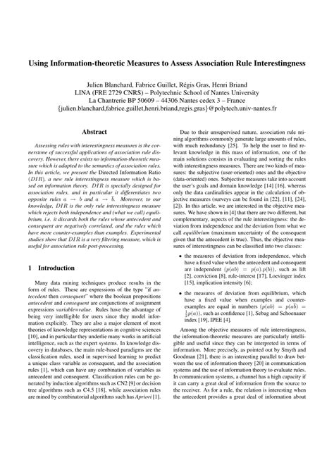 Pdf Using Information Theoretic Measures To Assess Association Rule