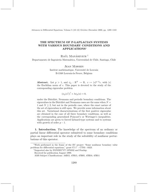 Pdf The Spectrum Of P Laplacian Systems With Various Boundary Conditions And Applications
