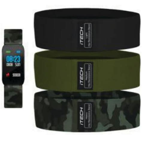 Itech Active Green Camo Unisex Adult Tracker Smartwatch Bundle W 3