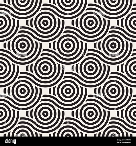 Vector Seamless Rounded Lines Texture Modern Geometric Circular Shape Background Monochrome