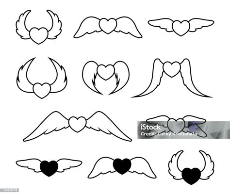 Coeur Avec Lensemble Dicône Dailes Logo Dart De Ligne Damour Et Daile