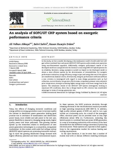 Pdf An Analysis Of Sofc Gt Chp System Based On Exergetic Performance