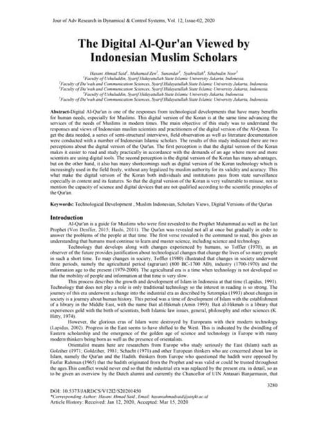 Hasani Ahamad Said At All The Digital Al Quran Viewed By Indonesian Muslim Scholars Jour