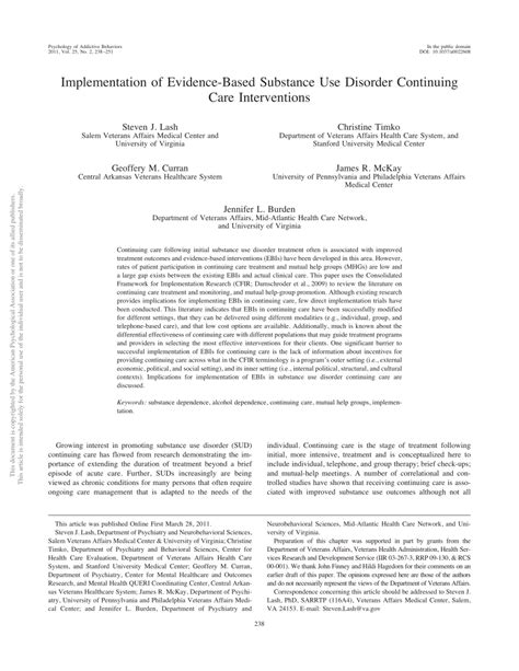 Pdf Implementation Of Evidence Based Substance Use Disorder Continuing Care Interventions