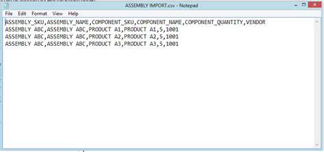 Importing Assembly Items In Csv Format