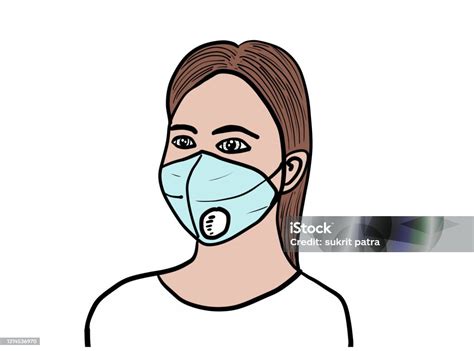 사람과 의사 간호사를위한 의료 마스크를 착용 만화 소녀 세균을 방지하기 위해 호흡기 감염 및 전염병 작은 먼지 흰색 배경을 포함