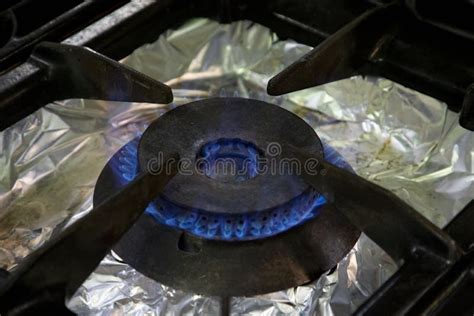 Stoves Kitchen Room Gas Stove With Burning Propane Gas Flames Stock