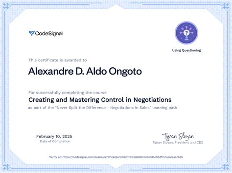 Course Certificate For Creating And Mastering Control In Negotiations