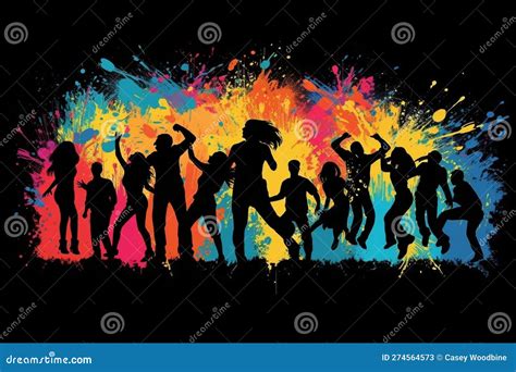 Logotipo De Baile Multitud De Personas Bailando Silueta Con Colores