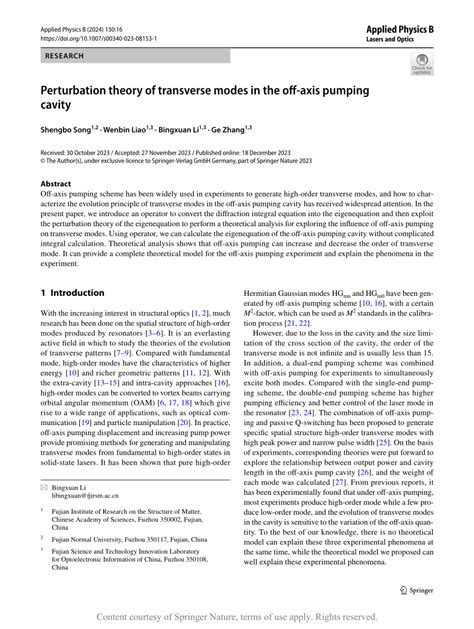 Perturbation Theory Of Transverse Modes In The Off Axis Pumping Cavity Request Pdf