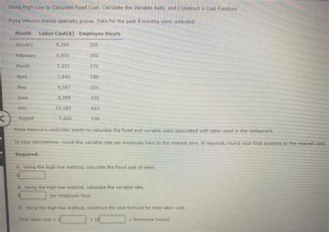 solved using high low to calculate fixed cost calculate the