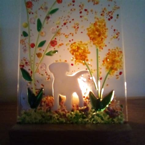 Fused Glass Winter Scene With Stand Snowman And Cat Fused Glass Table
