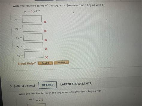 Solved Write The First Five Terms Of The Sequence Assume