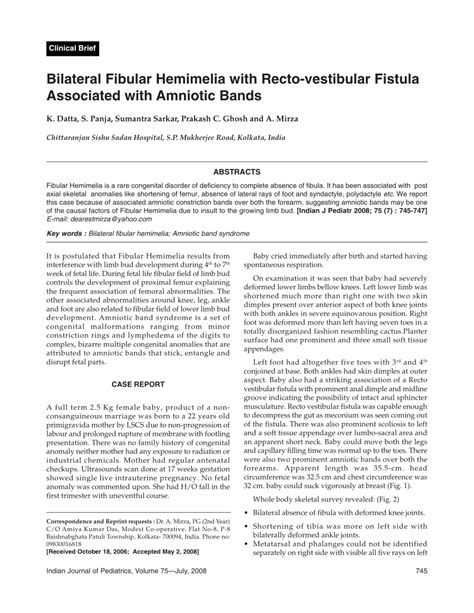 Pdf Bilateral Fibular Hemimelia With Recto Vestibular Fistula