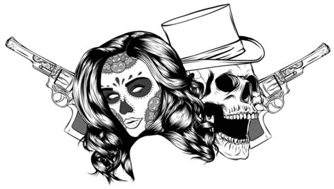 Gangster Skull Tattoo Death Head With Cigar And Hat Vector Vector