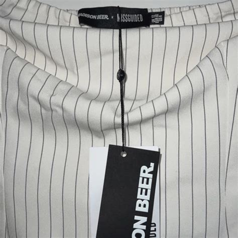 Madison Beer X Missguided Pinstripe Bandeau Dress Depop