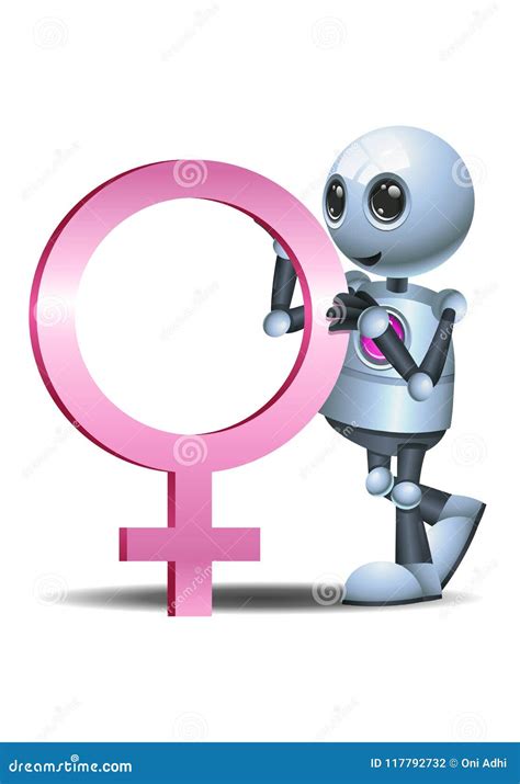 Little Robot Hold Female Symbol Stock Vector Illustration Of Humanoid