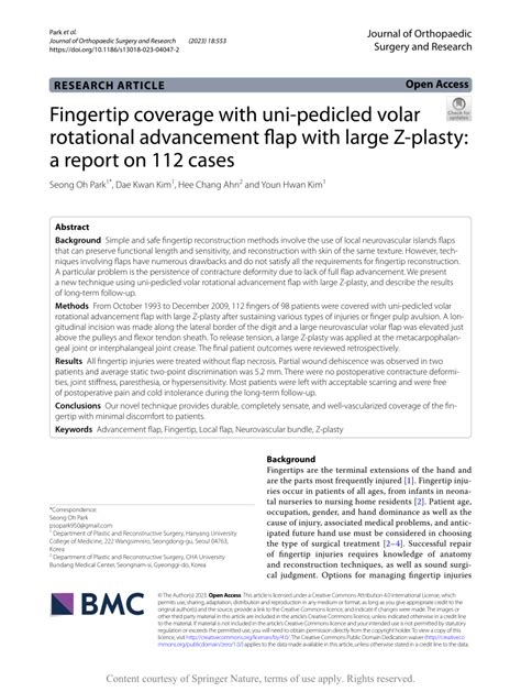 Pdf Fingertip Coverage With Uni Pedicled Volar Rotational Advancement