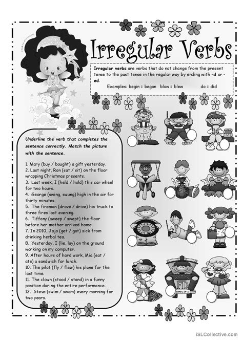 Irregular Verbs Pictionary Matching English ESL Worksheets Pdf Doc